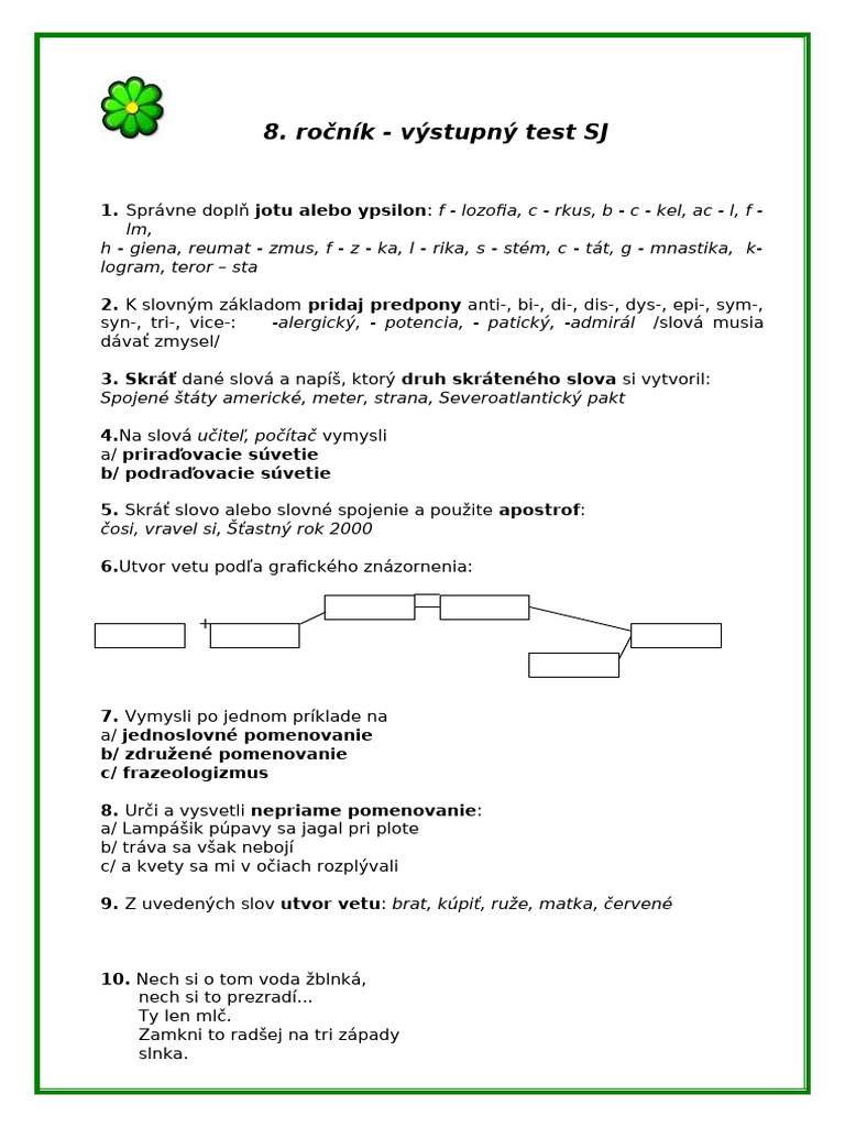 Roč. - Výstupný Test SJL | PDF