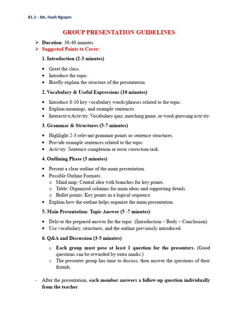 B1.3 Group Presentation Guidelines | PDF | Question | Behavior Modification