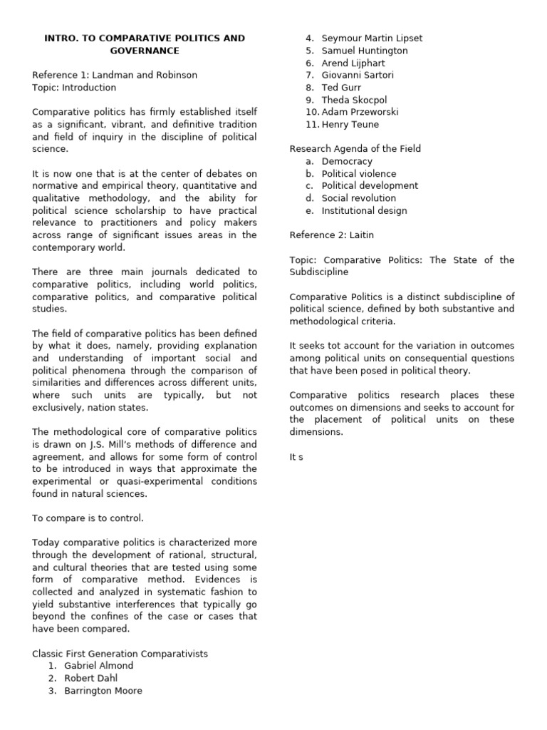 Intro To Comparative Politics and Governance | PDF | Methodology | Science