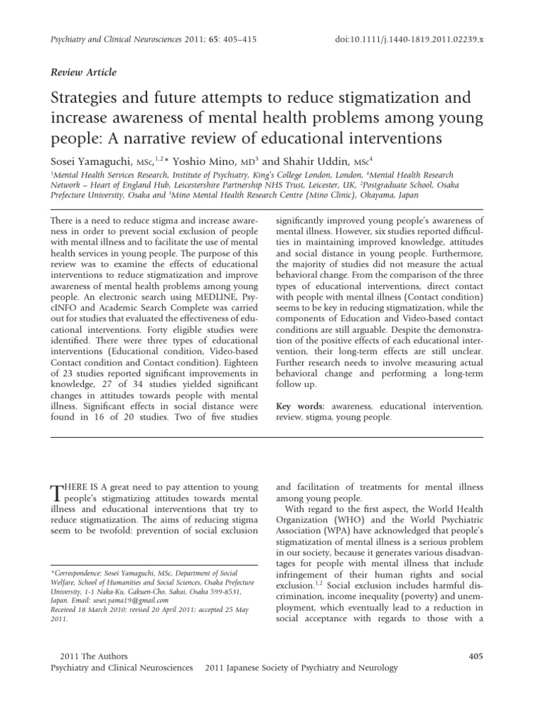 Psychiatry Clin Neurosci - 2011 - Yamaguchi - Strategies and Future Attempts To Reduce ...