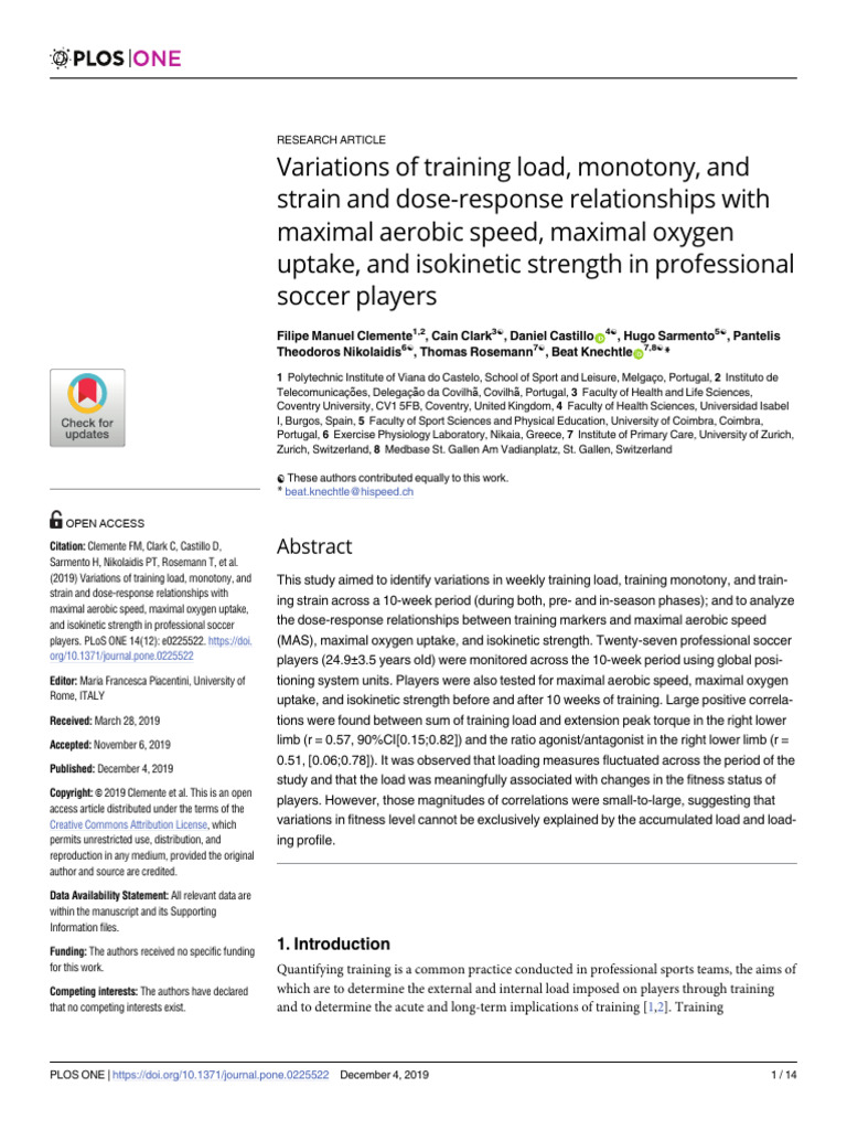 Clemente, F. (2019). Variations of training load, monotony, and strain ...