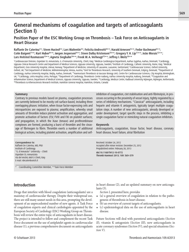 Task Force On Anticoagulants Section 1-Thrombosis | PDF | Coagulation | Platelet