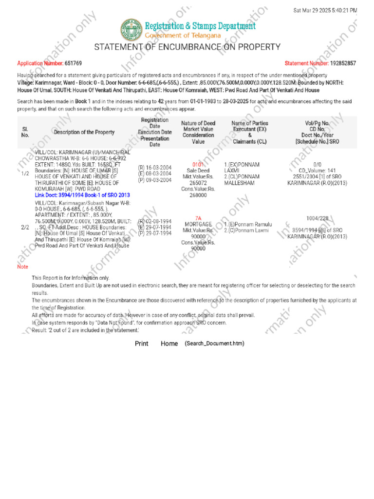 Encumbrance Statement on Property | PDF