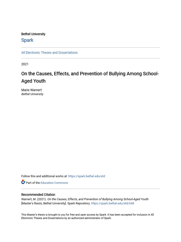On The Causes Effects and Prevention of Bullying Among School A | PDF ...