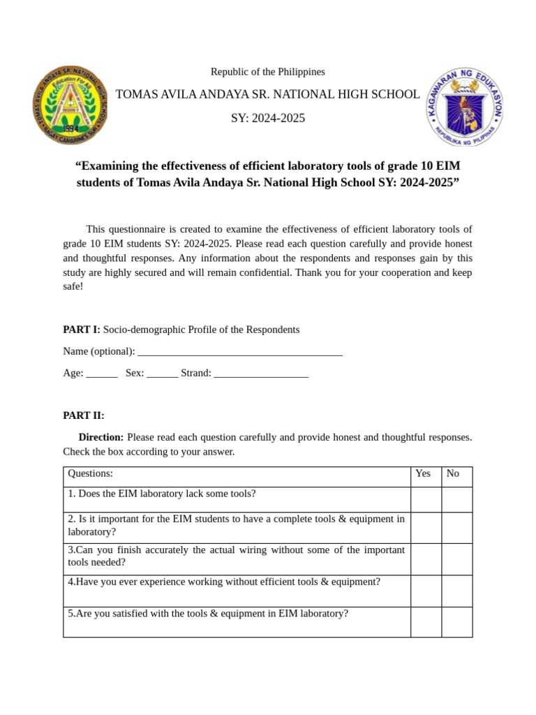 SURVEY QUESTIONNAIRE | PDF | Cognition | Behavioural Sciences