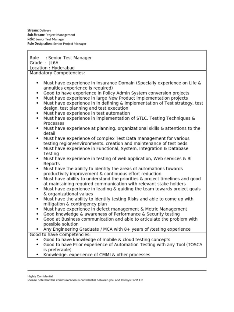 Senior Test Manager Role in Insurance Domain | PDF | Business