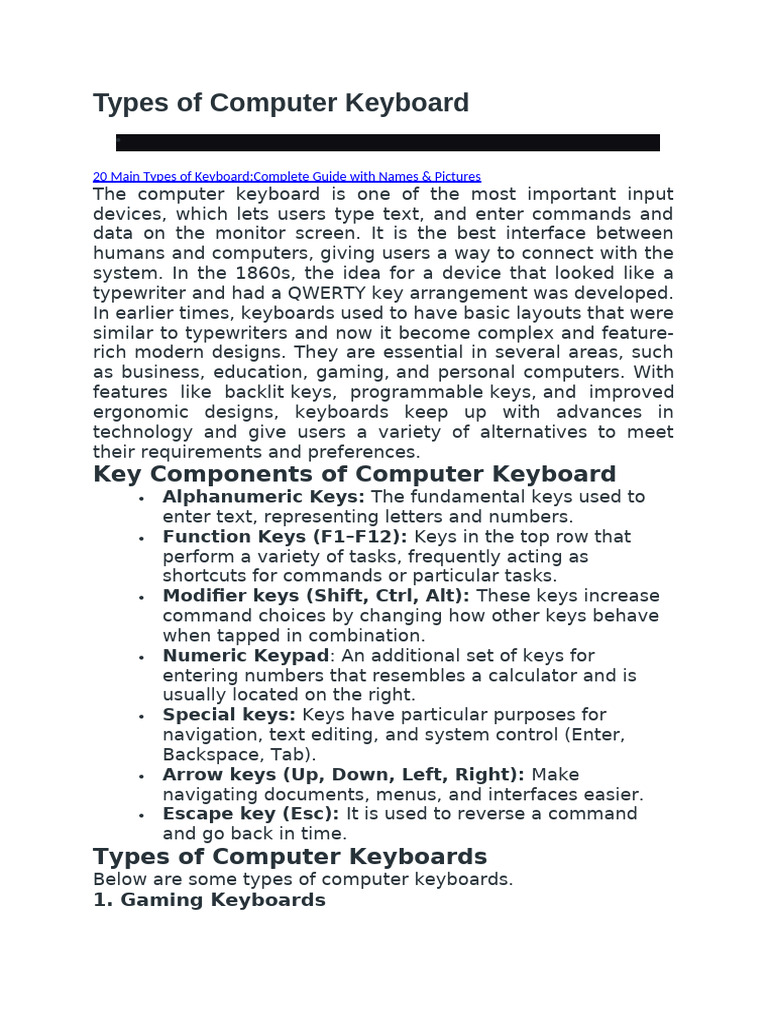 Types of Computer Keyboard | PDF | Computer Keyboard | Computing
