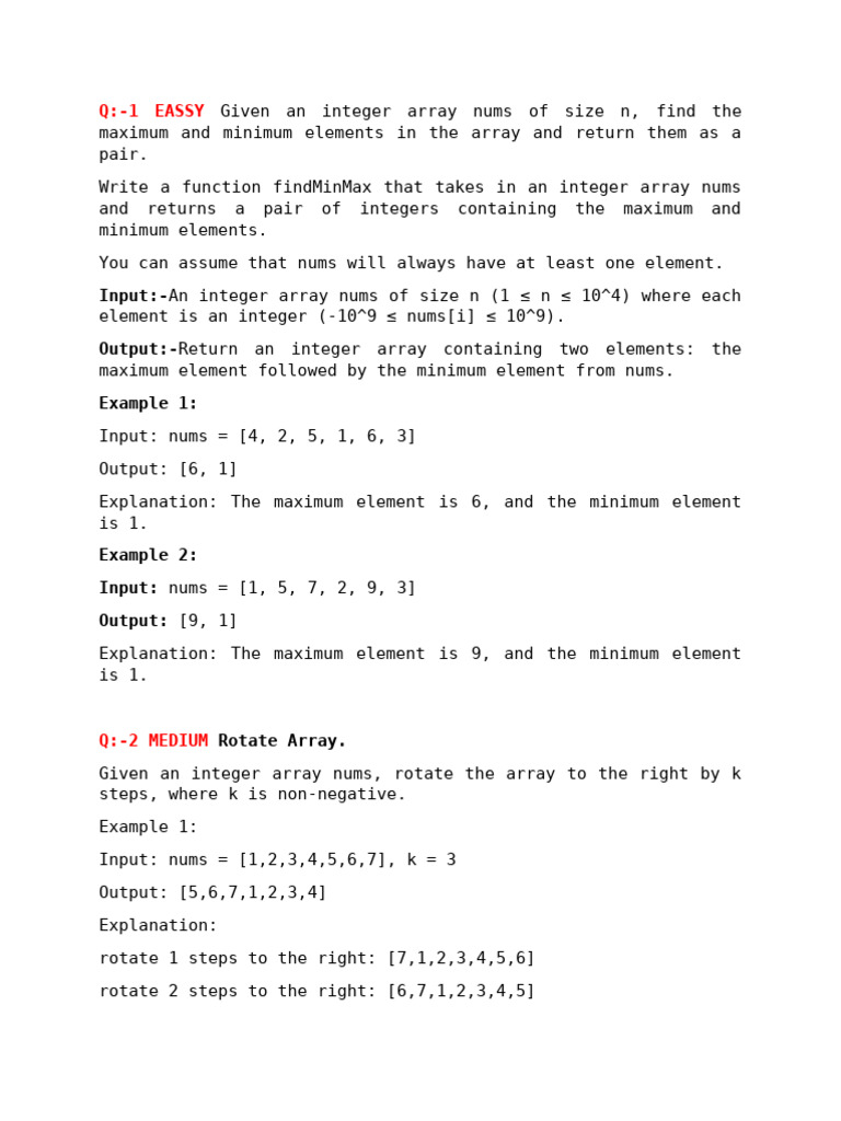 Find Min Max and Rotate Array Solutions | PDF | Computer Programming ...