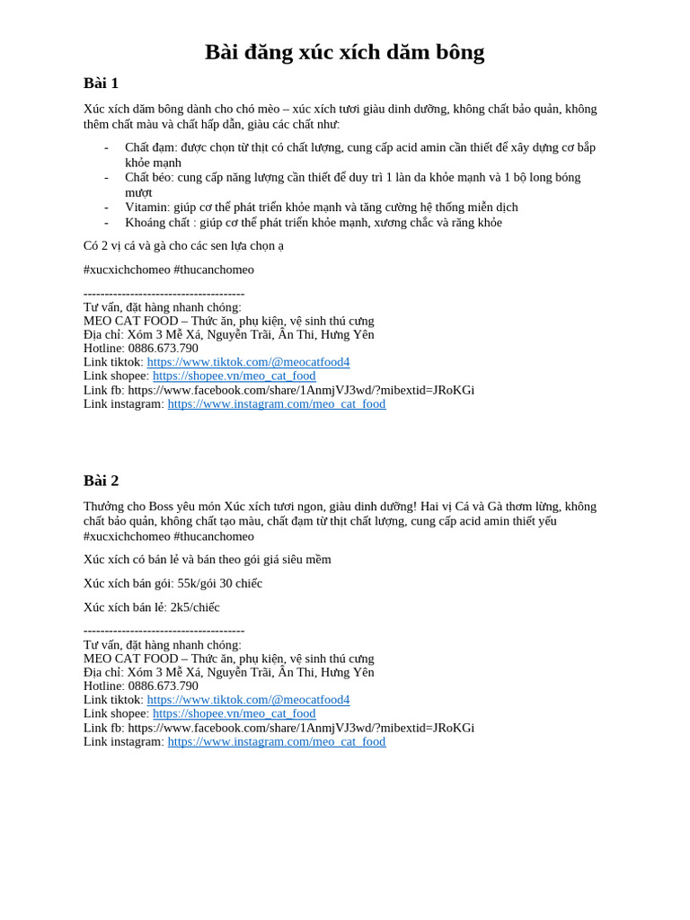Bài Đăng Xúc Xích Dăm Bông | PDF