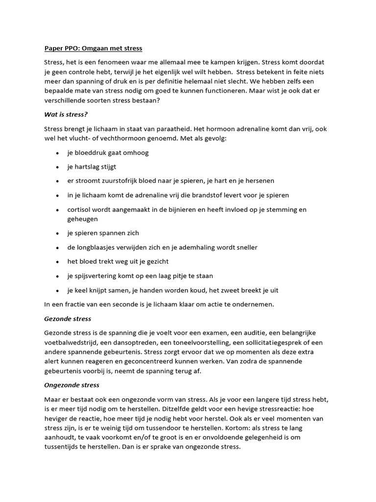 Paper PPO Omgaan Met Stress | PDF