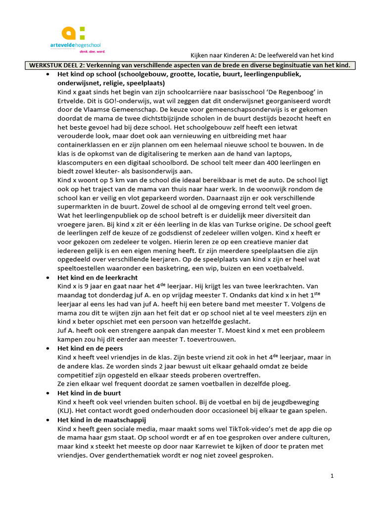 Werkstuk de Leefwereld Van Het Kind Deadline 2 | PDF