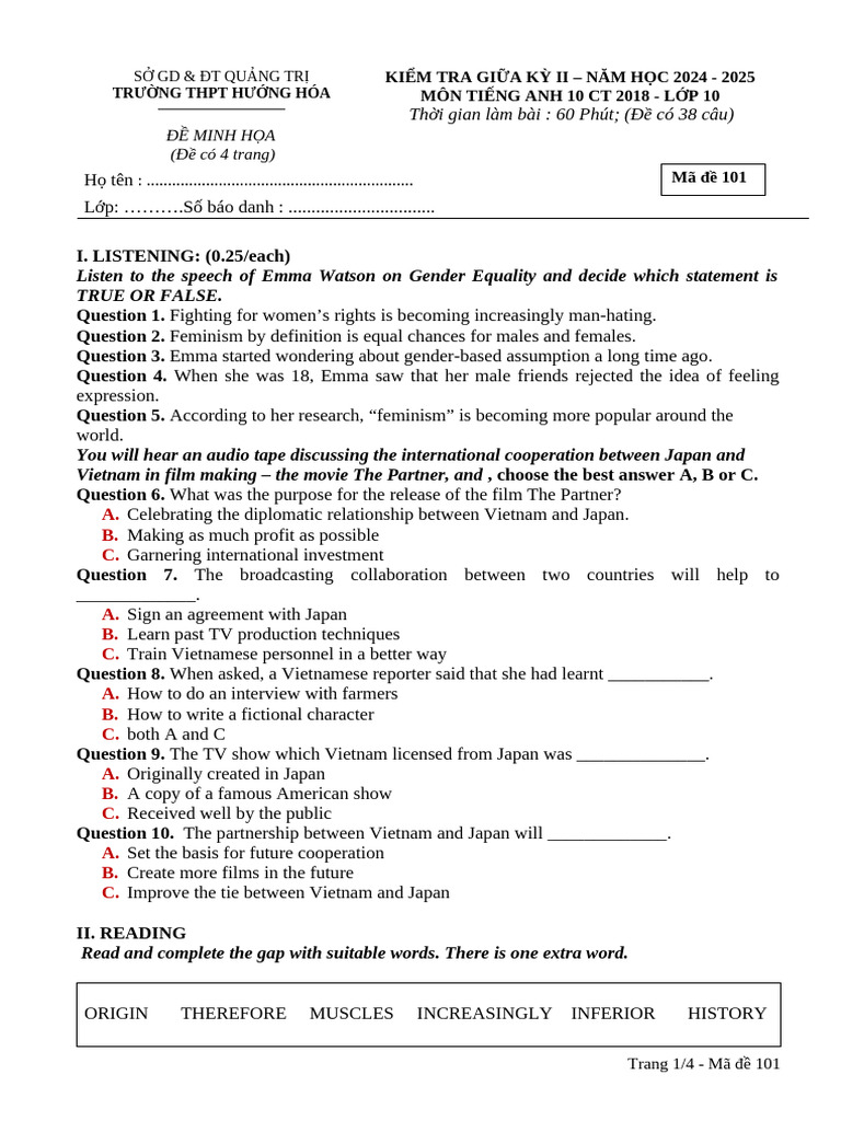 ANH_10_GK2_De_minh_hoa_97d1d | PDF | Vietnam | Gender