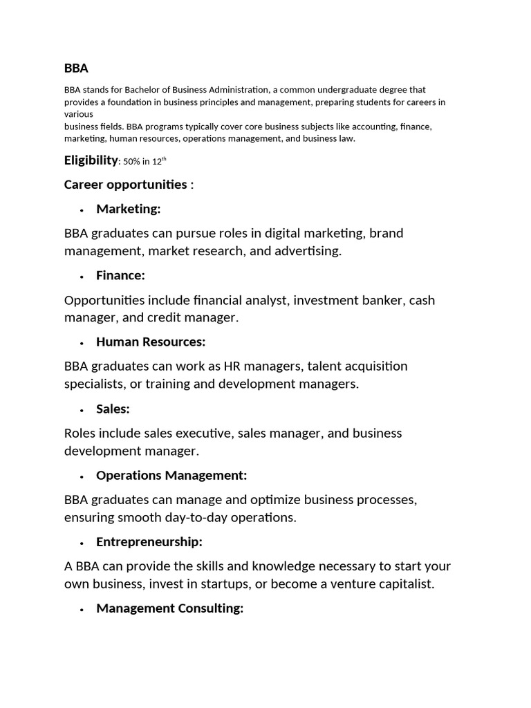 BBA and MBA Career Paths Explained | PDF | Master Of Business ...