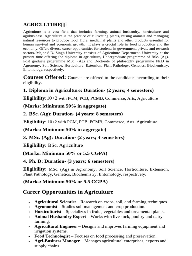 Agriculture Courses and Careers Guide | PDF | Agriculture | Food Industry