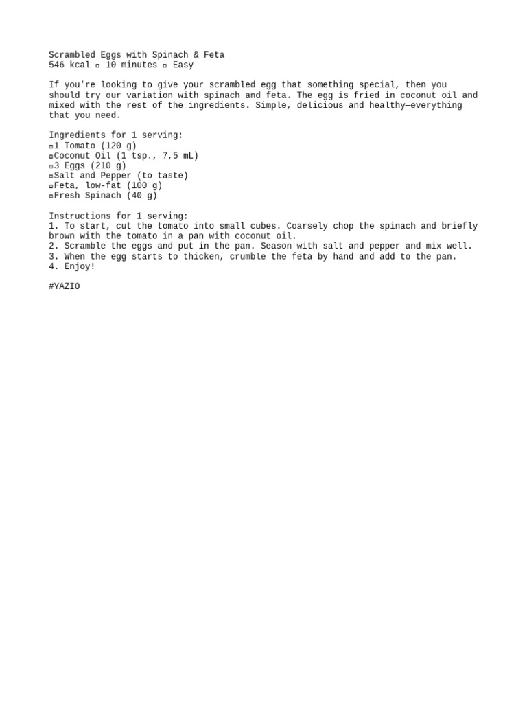 Scrambled Eggs With Spinach and Feta | PDF