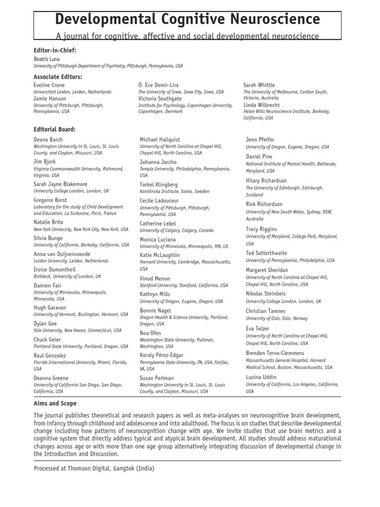 Editorial Board Aims and Scope - 2023 - Developmental Cognitive Neuroscience | PDF | Behavioural ...