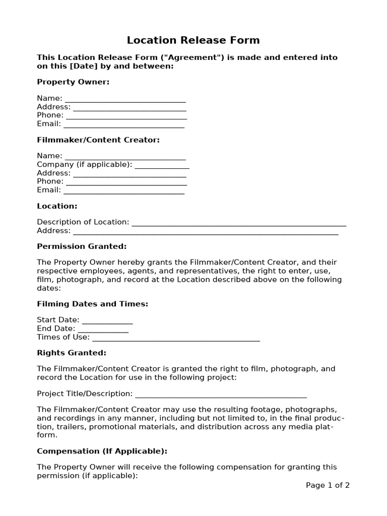 Film Location Release Agreement Template | PDF