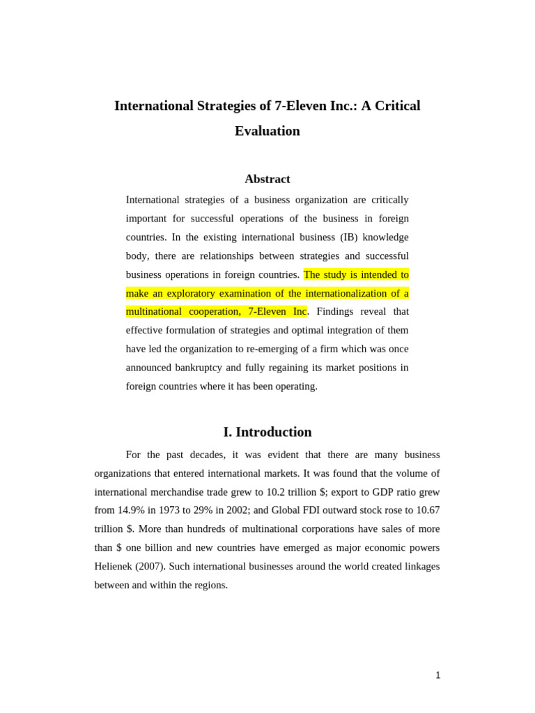 7-Eleven's International Strategy Analysis | PDF | Internationalization ...