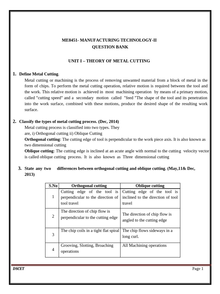 ME8451- Manufacturing Technology-II_QB | PDF | Grinding (Abrasive Cutting) | Drilling