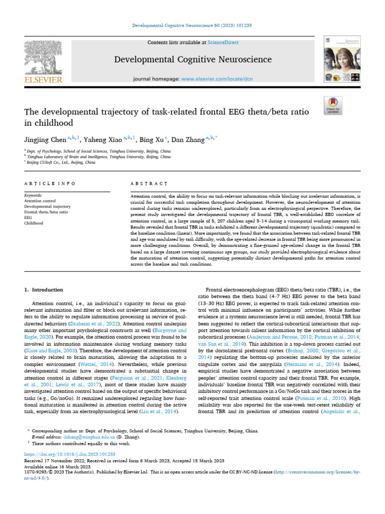 The Developmental Trajectory of Task Related Front - 2023 ...