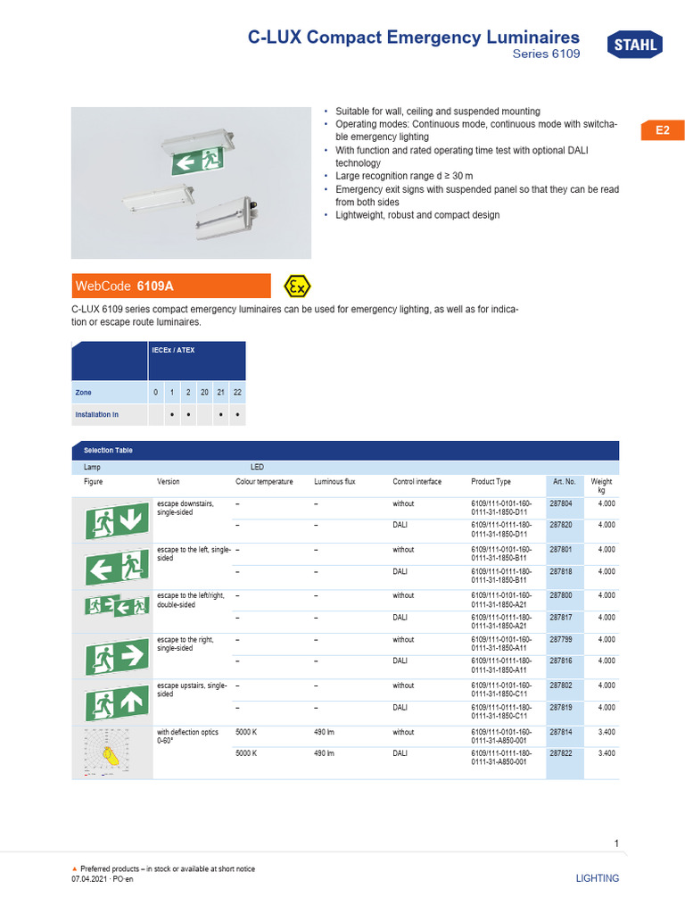 Product Overview 6109 C-LUX Compact Emergency Luminaires GB | PDF ...