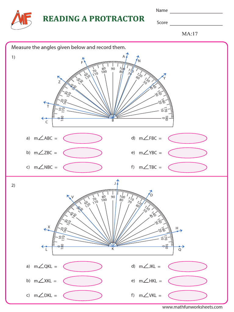 Angle Measurement Worksheet | PDF