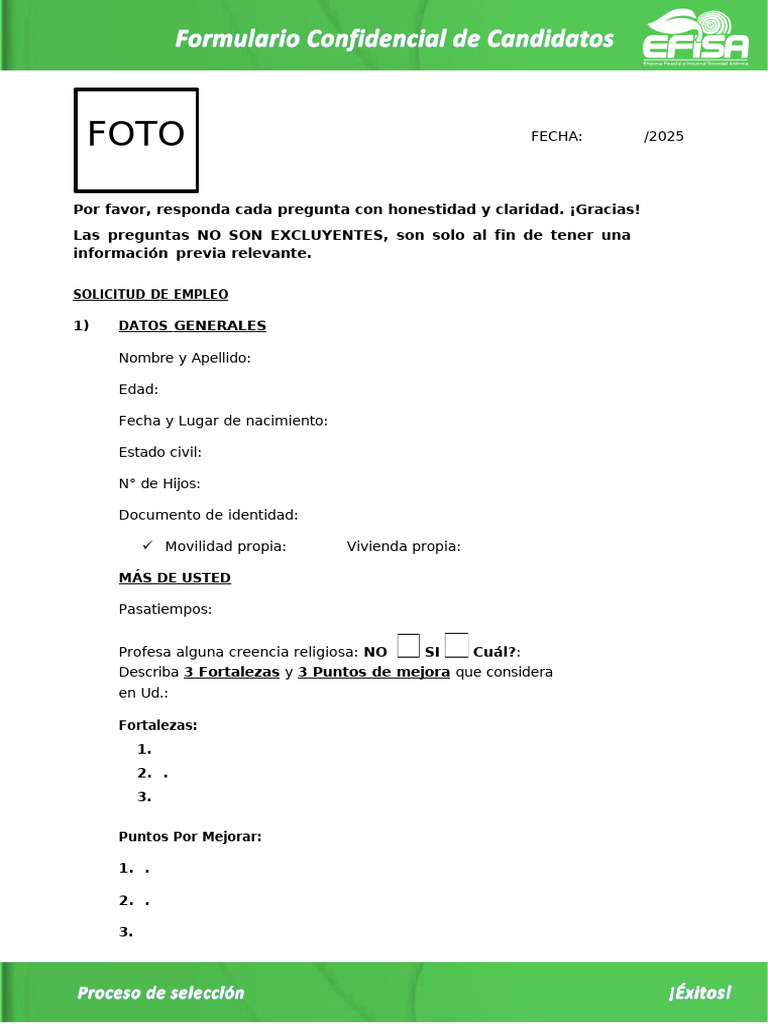 Formulario de Solicitud de Empleo 2025 | PDF