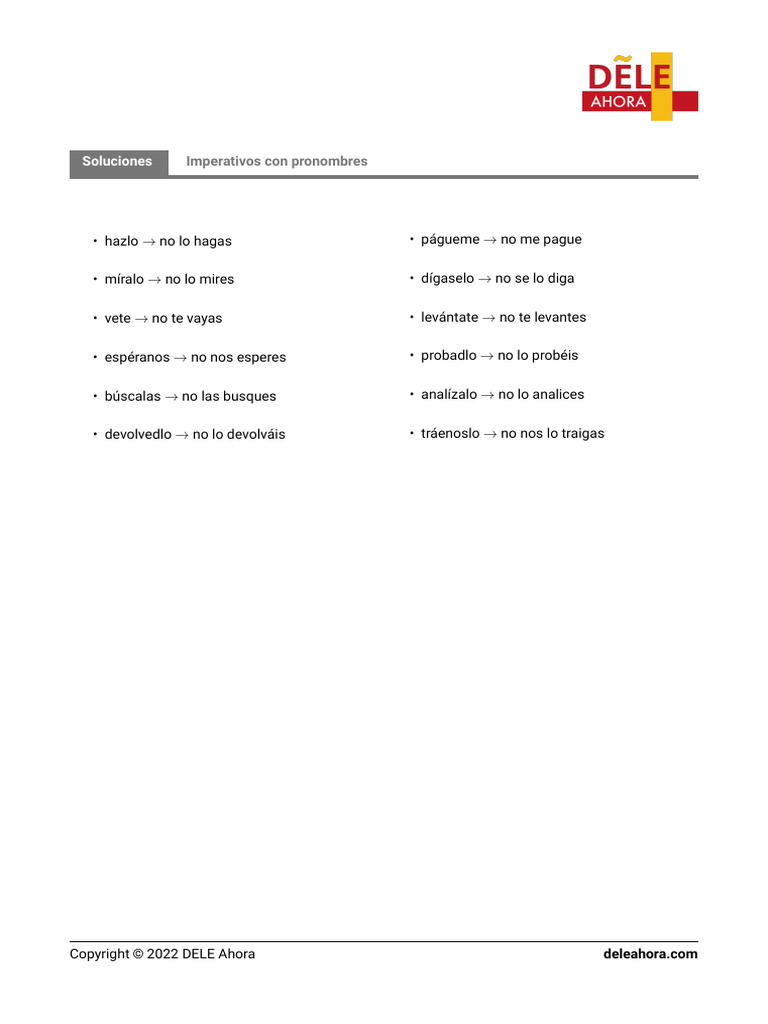Ejercicios de imperativos con pronombres | PDF