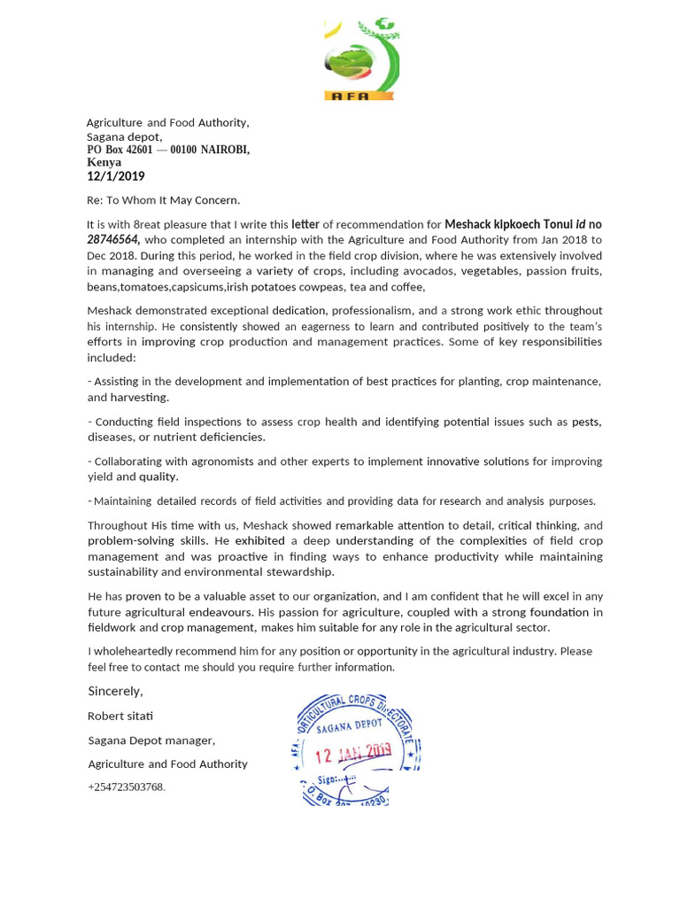 Internship Recommendation for Meshack Tonui | PDF