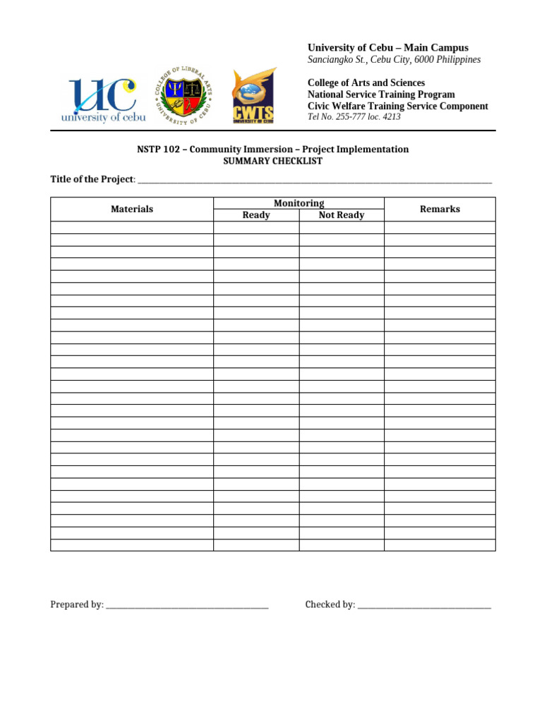NSTP Summary Checklist Template | PDF