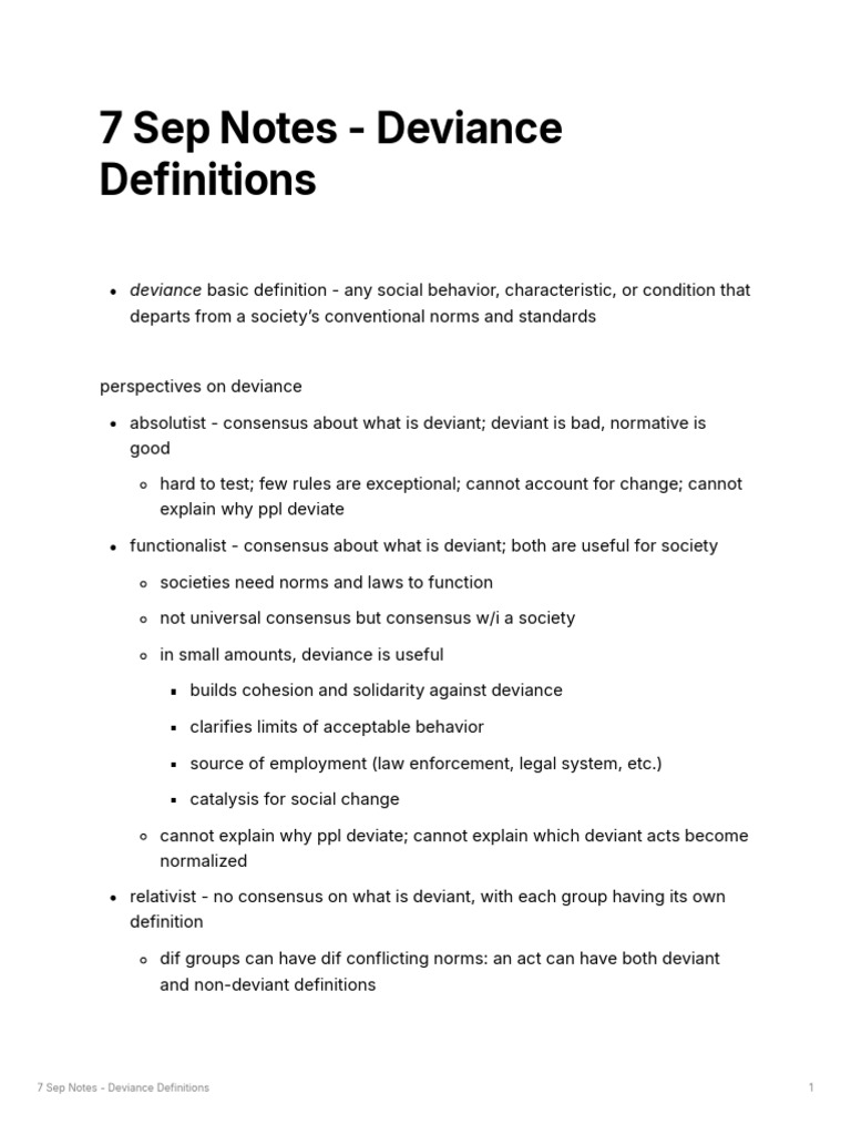 7_Sep_Notes_-_Deviance_Definitions | PDF | Deviance (Sociology ...