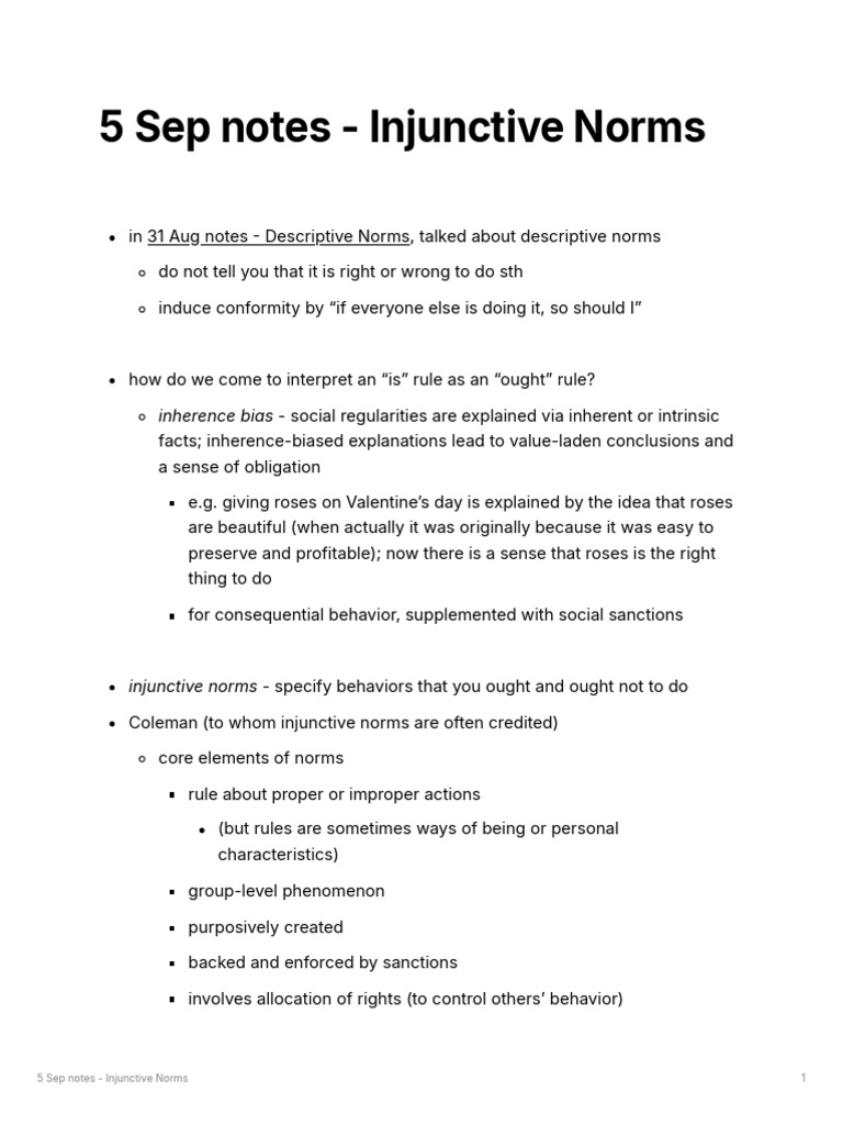 5 Sep Notes - Injunctive Norms | PDF | Psychological Concepts ...