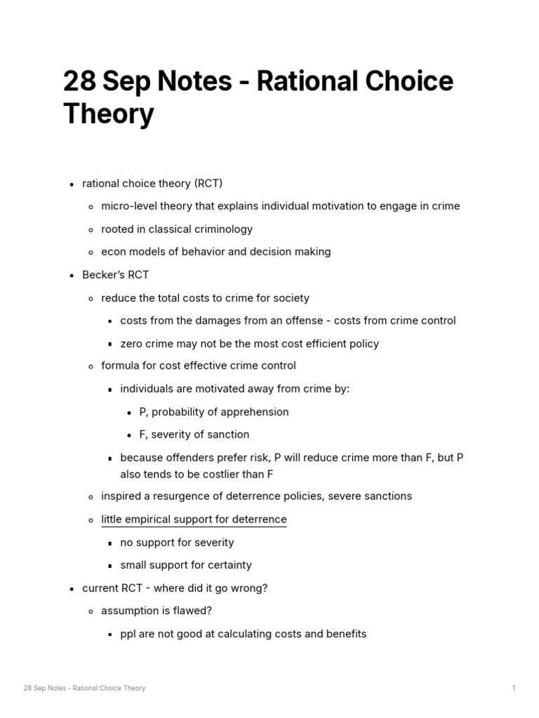 28 Sep Notes - Rational Choice Theory | PDF | Crimes | Crime & Violence