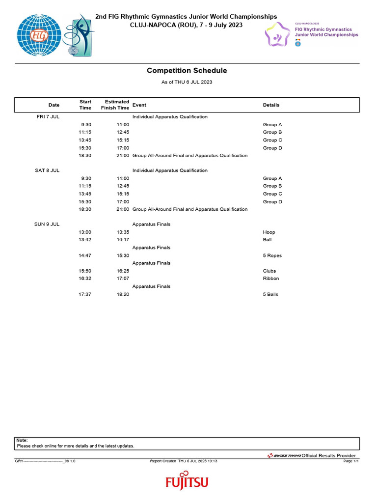 C08 Competition Schedule | PDF | Summer Olympic Sports | Individual Sports