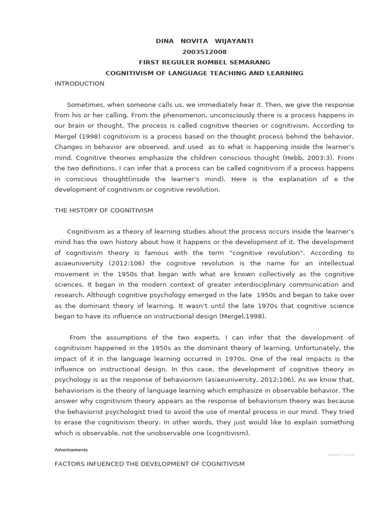 Cognitivism in Language Learning | PDF | Cognition | Behaviorism