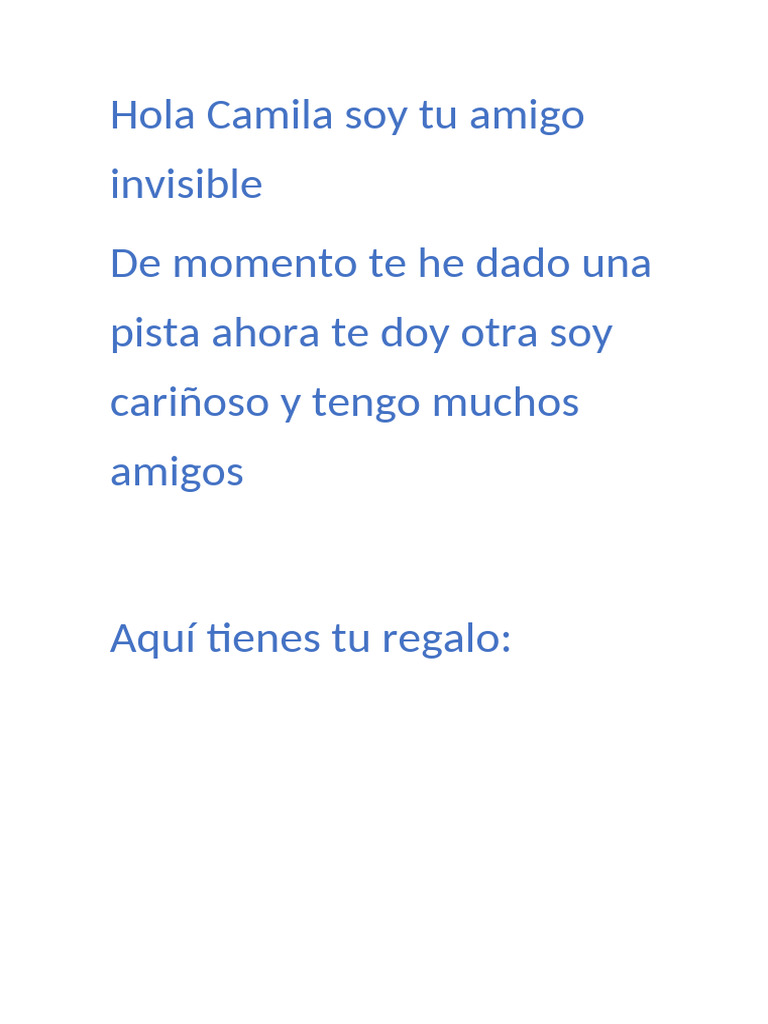 Hola Camila Soy Tu Amigo Invisible | PDF