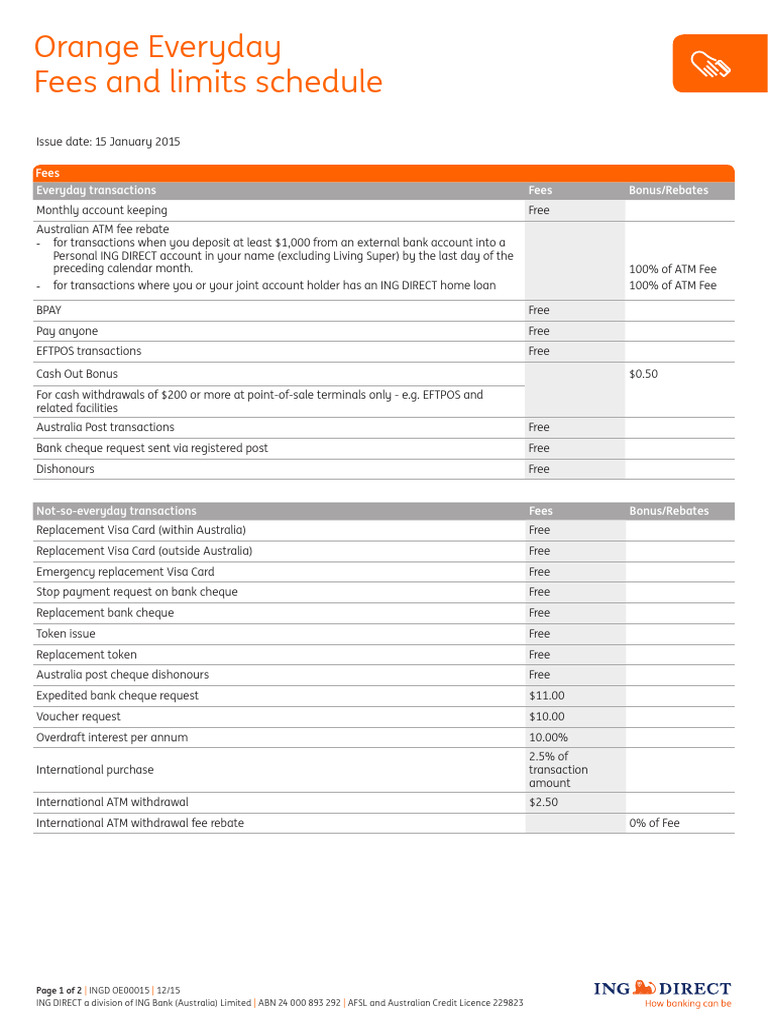 Orange Everyday Fees and Limits Schedule | PDF | Debit Card | Credit Card