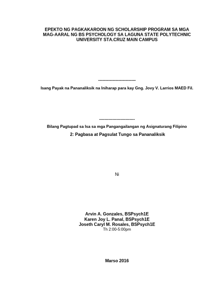 Epekto NG Pagkakaroon NG Scholarship Pro | PDF