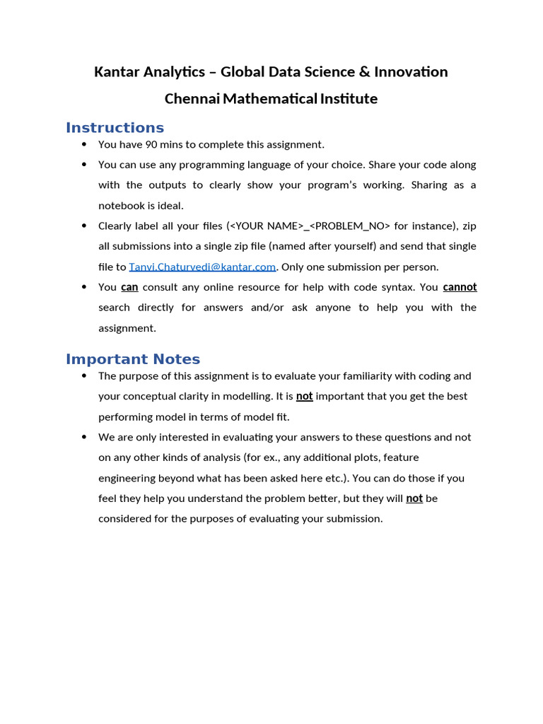 2024 KANTAR CMI Coding Exercise | PDF | Dependent And Independent Variables | Machine Learning