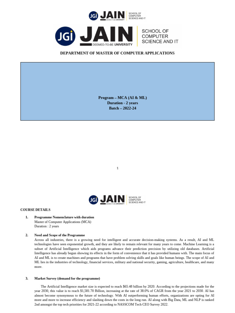 MCA AI-ML-Course Matrix 2022-24 | PDF | Artificial Intelligence ...