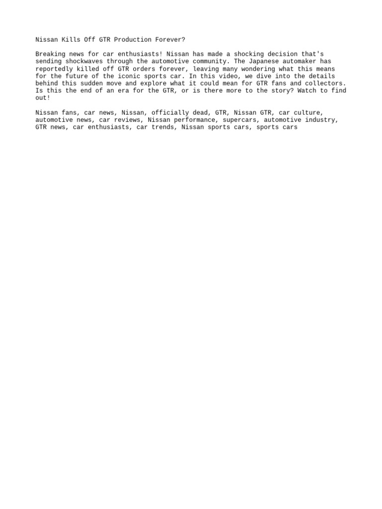 Nissan Kills Off GTR Production For | PDF