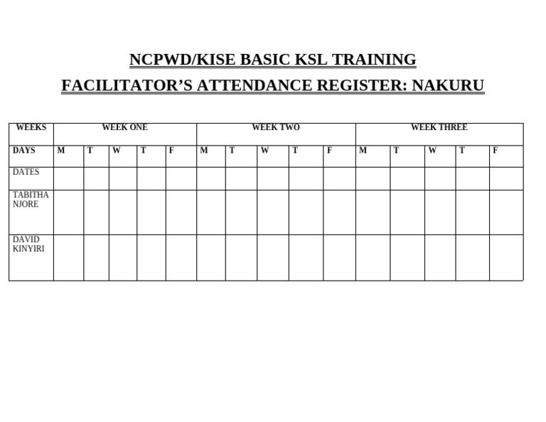 NCPWD KISE KSL Training Attendance | PDF
