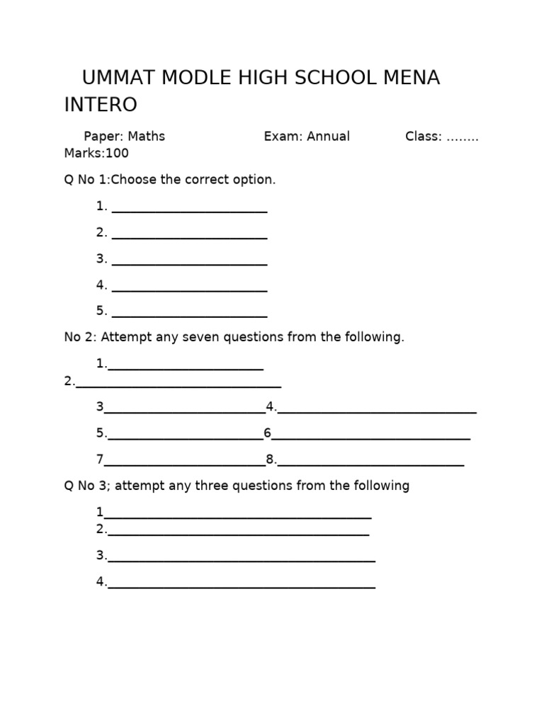 Annual Maths Exam Paper - UMMAT Model High School | PDF