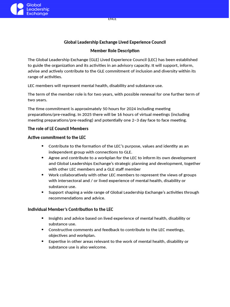 Role Description Member LEC | PDF | Leadership | Cognition