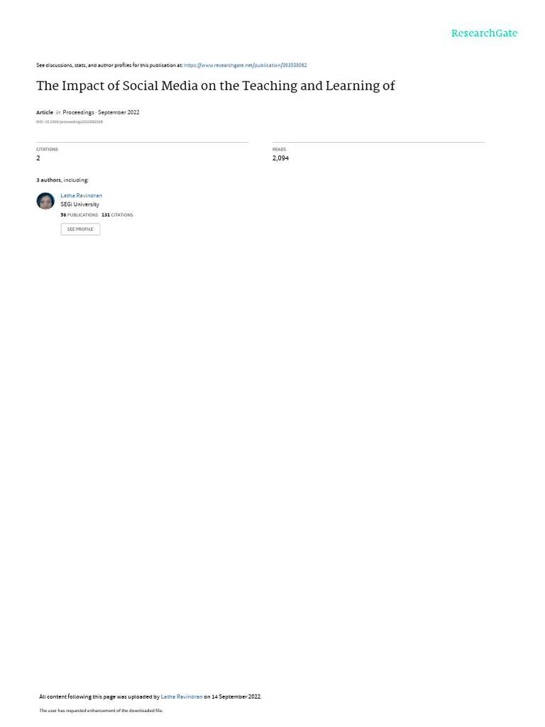 The Impact of Social Media On The Teaching and Learning Of: Proceedings ...