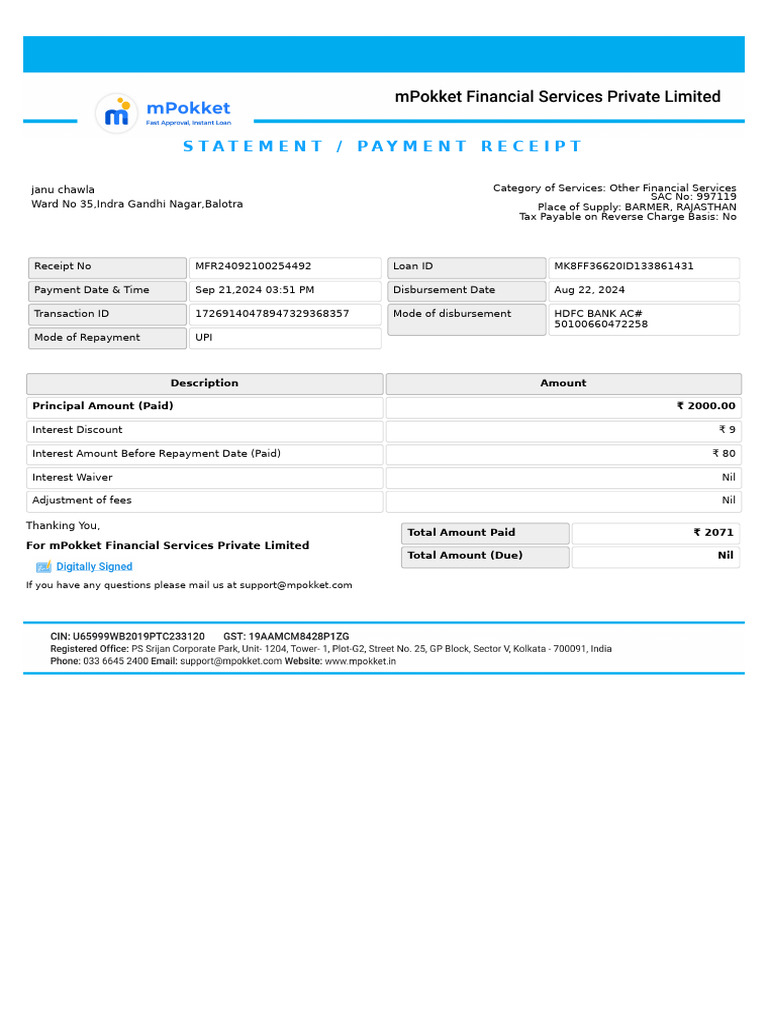 Repayment Receipt 2000 Loan | PDF