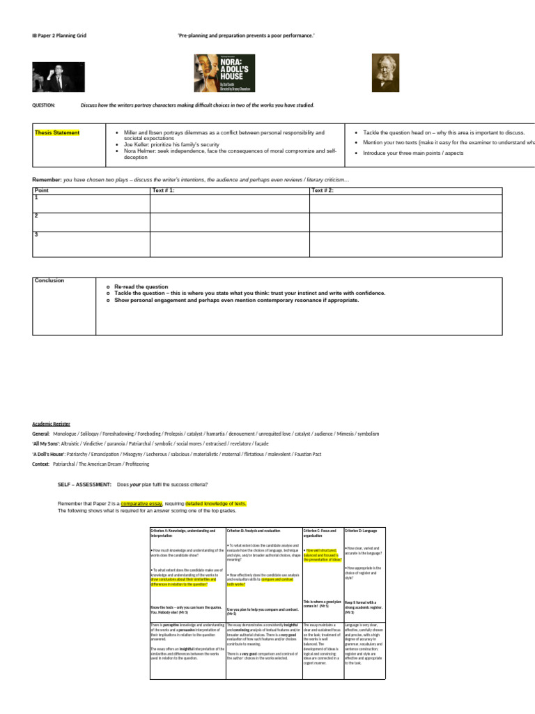 IB Paper 2 Planning Grid CHOICES | PDF | Knowledge | Essays