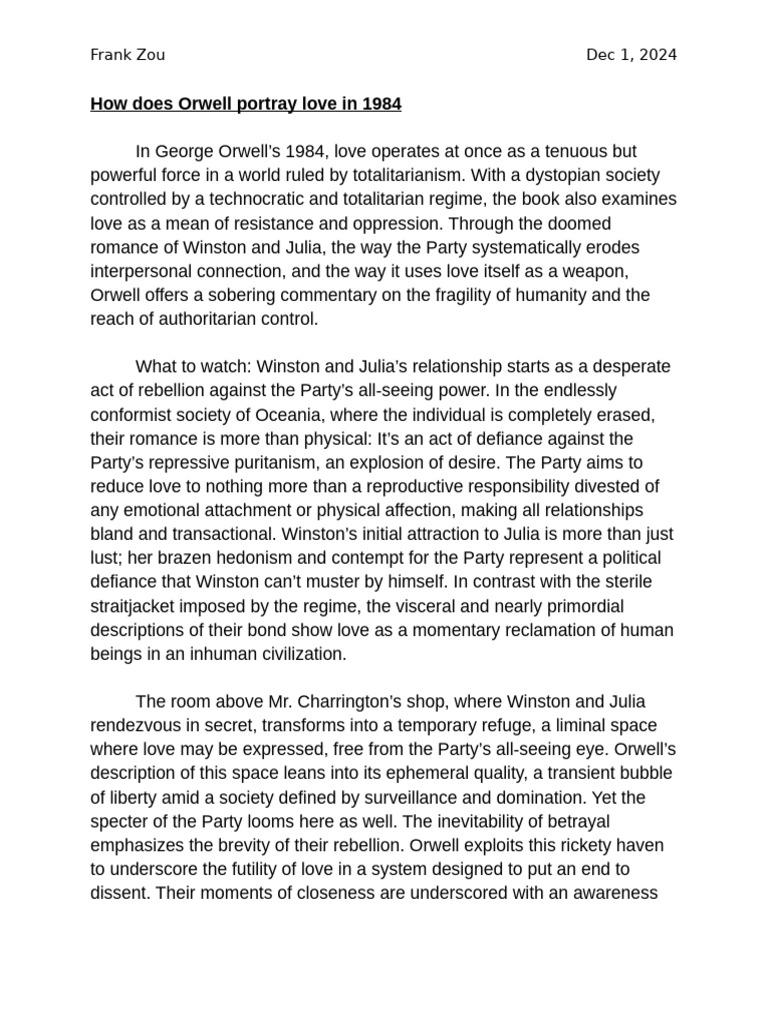 Love and Totalitarianism in 1984 | PDF | Love