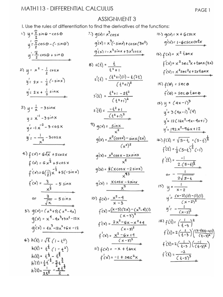 MATH113 DIFFERENTIAL CALCULUS DAY 11 Assignment 3 Answer Key Solution 2024-2025 | PDF