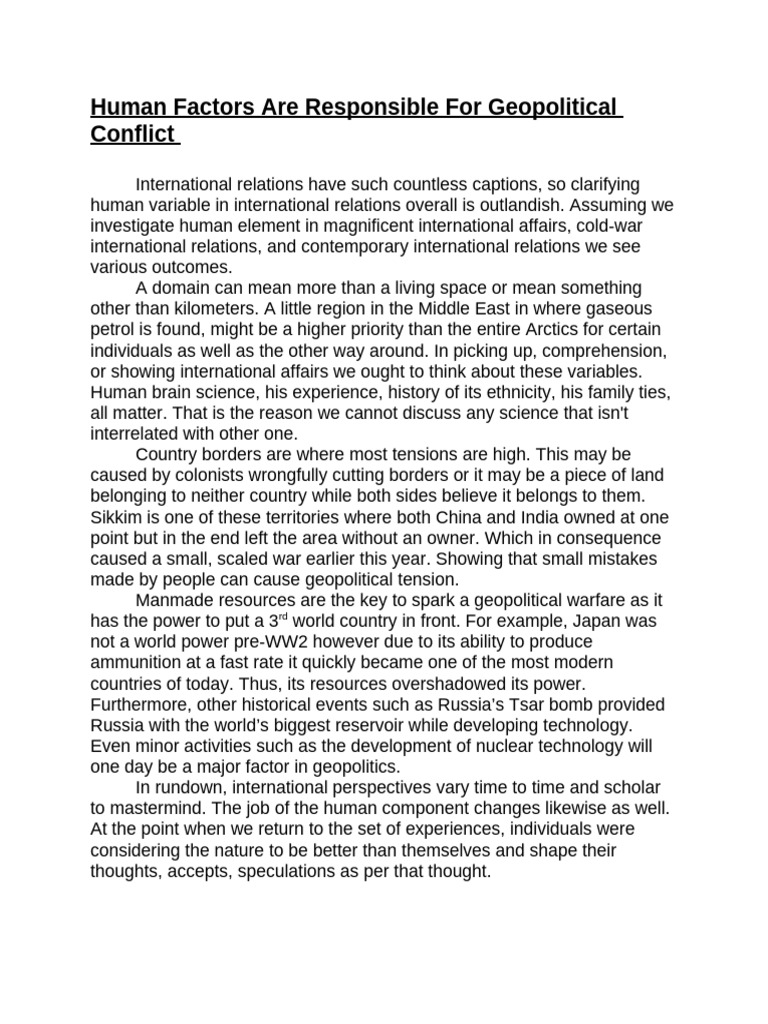 Human Factors Are Responsible For Geopolitical Conflict | PDF